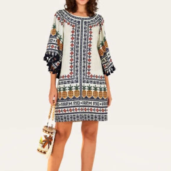 FARM Rio | Tops | Farm Rio Blue And White Stripped Pineapple Print ...